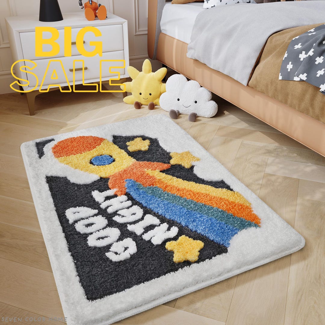 Rocket Ship Rug: Kids Space Adventure Play Mat - Non-slip - Etsy