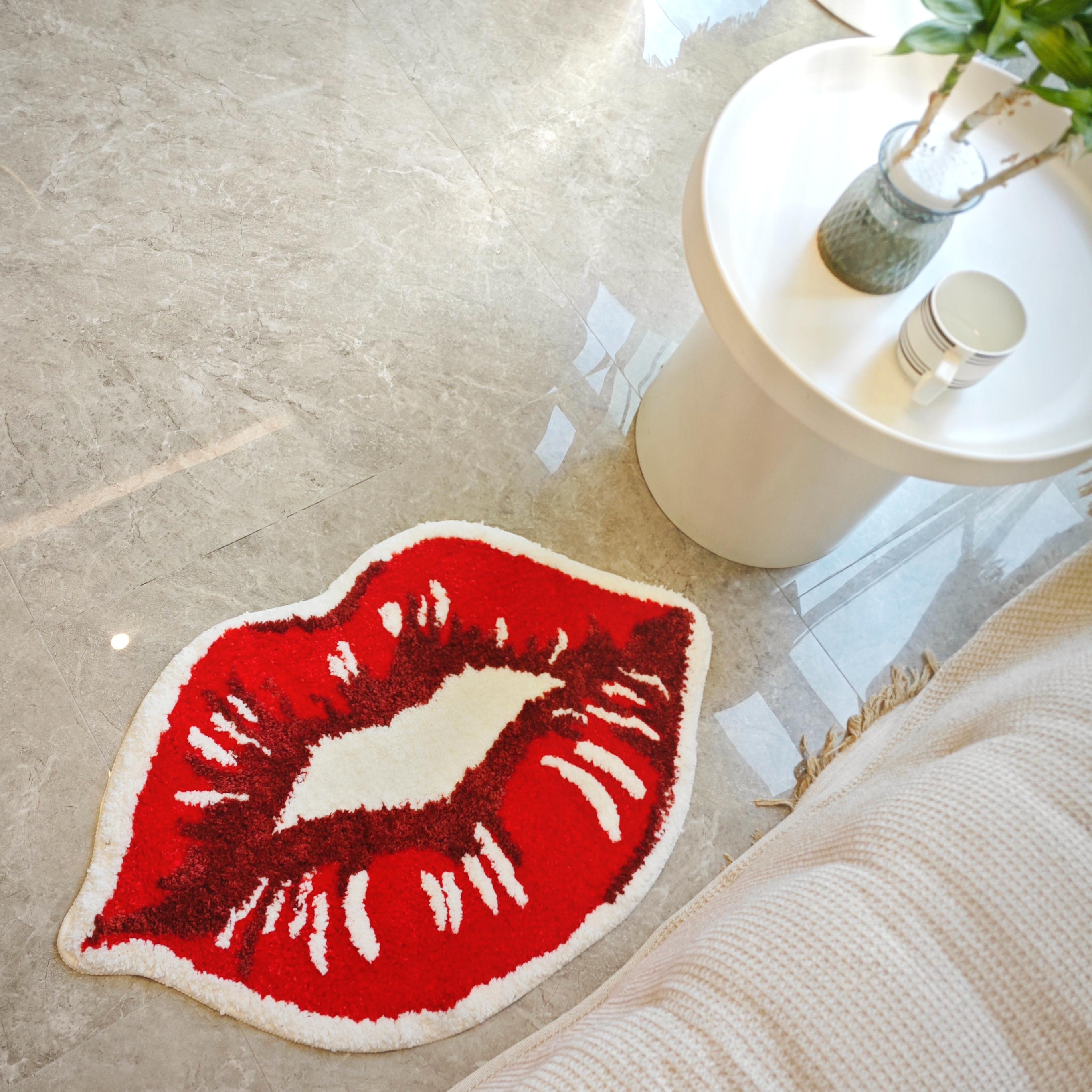 CLEARANCE Pop Art Lips Rug - Red Tufted Carpet 20x31 - Retro Graphic ...