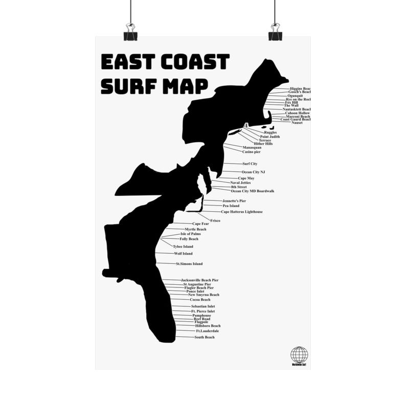 East Coast Surf Spot Map Poster - Etsy