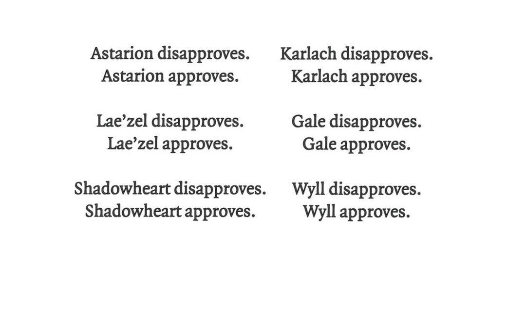 Companion Approval & Disapproval Stickers BG3 Vinyl Decals - Etsy