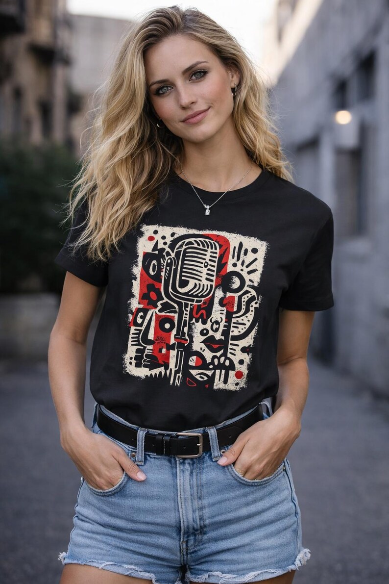 Music Graphic T Shirt | Vintage Microphone Street Art Tee | Unisex Band ...