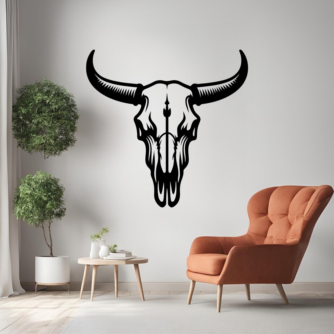 Bull Skull Metal Wall Art, Texas Cattle Head Metal Wall Sign, Animal ...