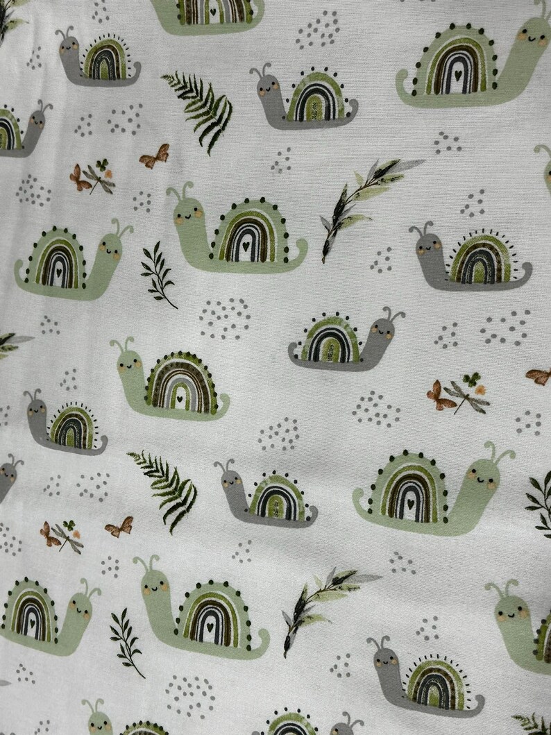 Green Rainbow Snail Print Cotton Flannel - Quilting Fabric - Etsy