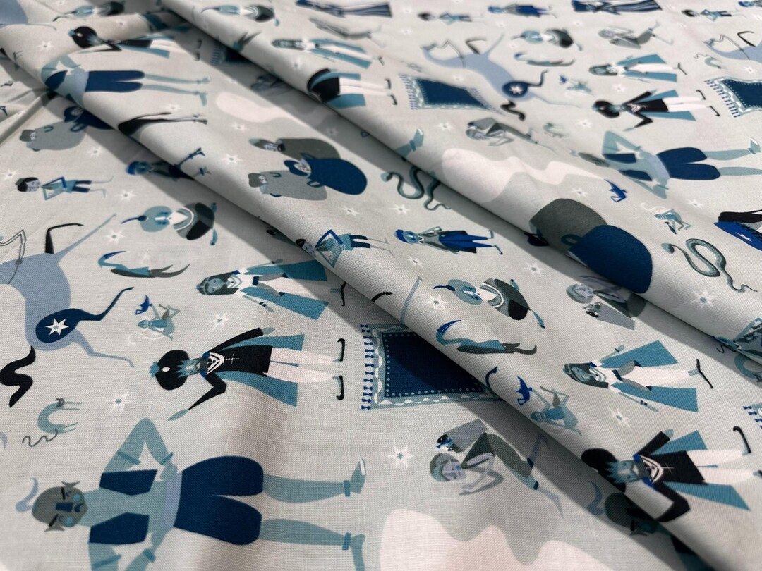Blue & Gray Vintage Figures Print - Quilting Cotton - Etsy