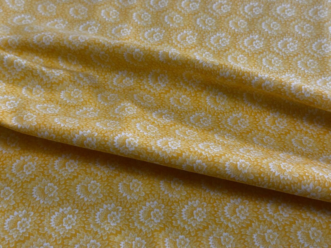 Yellow Floral Burst Fabric – Golden Mustard Small Flowers in Repeating ...
