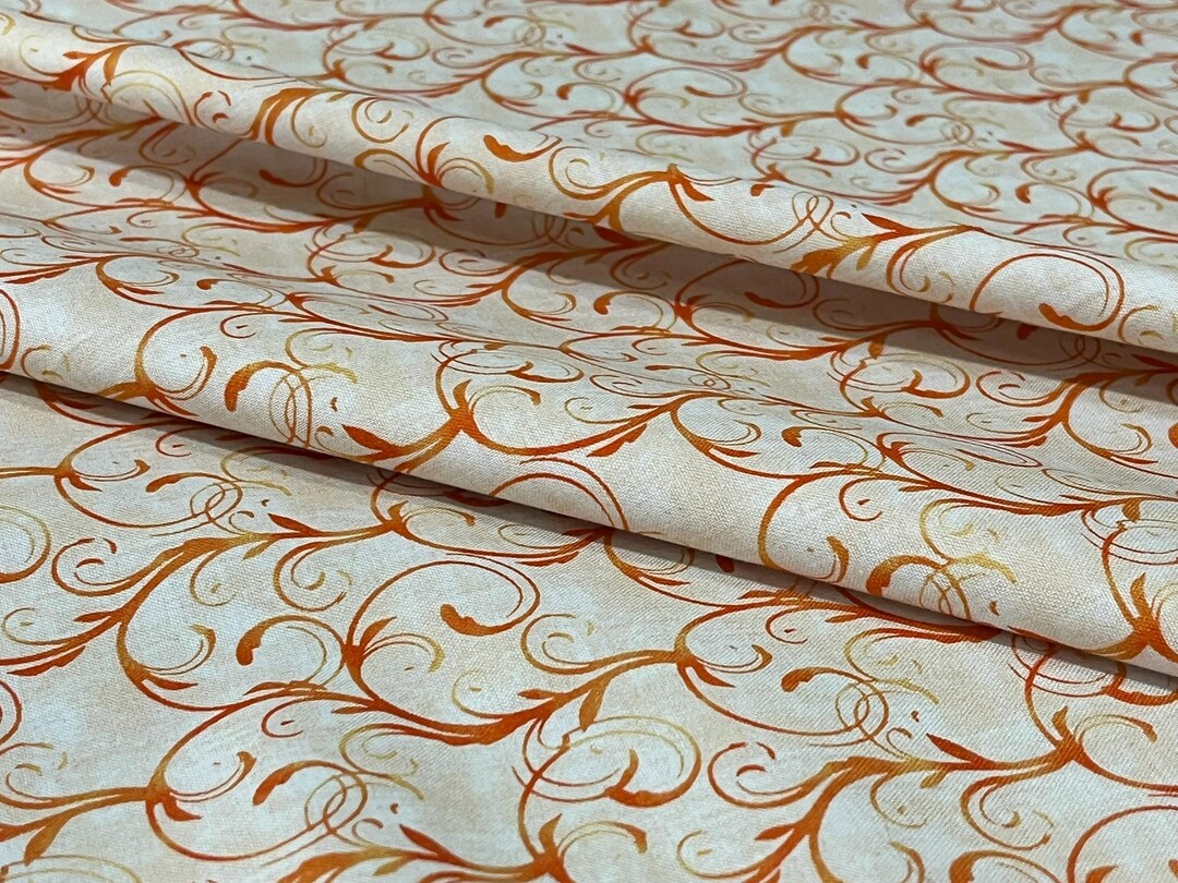 Autumn Scrolls – Quilting Cotton by the Yard – Orange Vine Swirl on ...