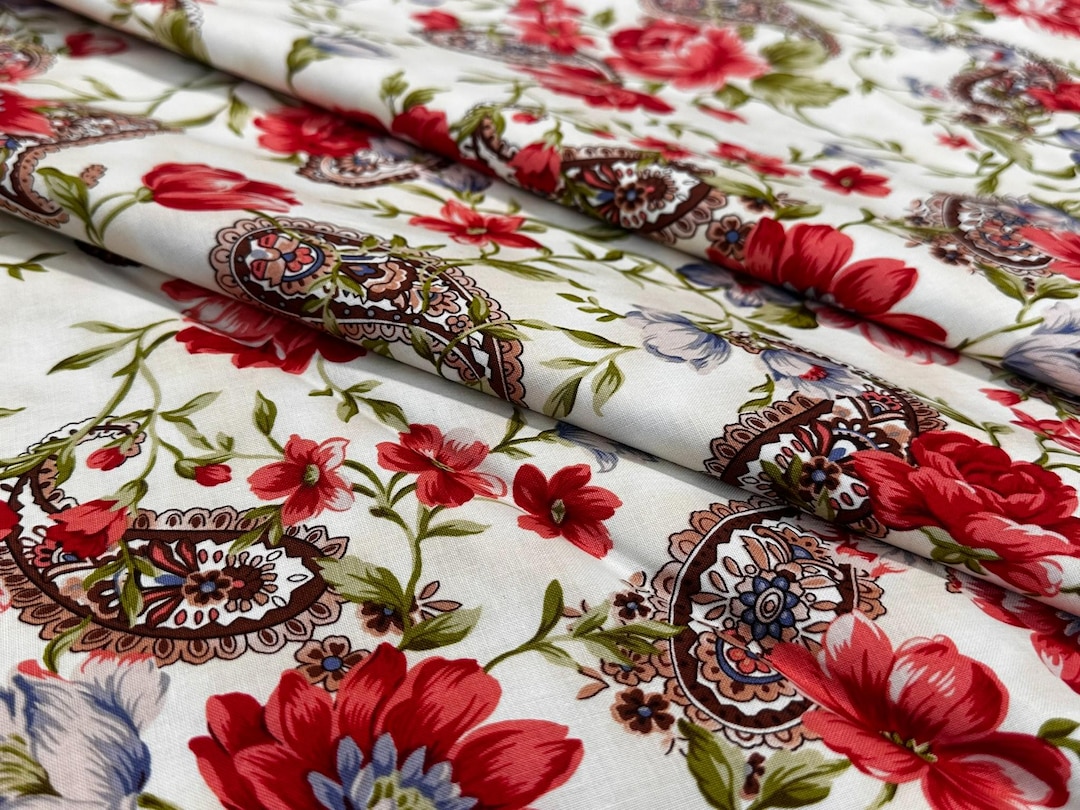 Red Floral Paisley Cotton Print - Etsy
