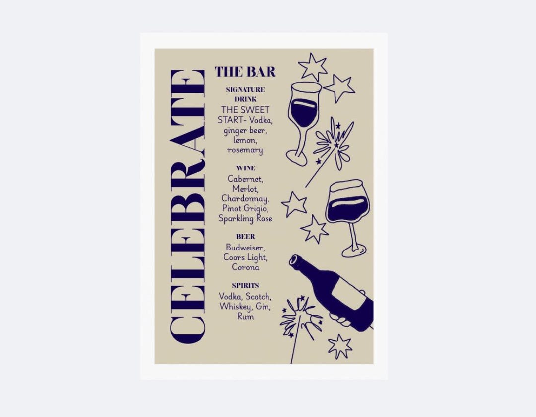 Celebration Bar Menu - Etsy