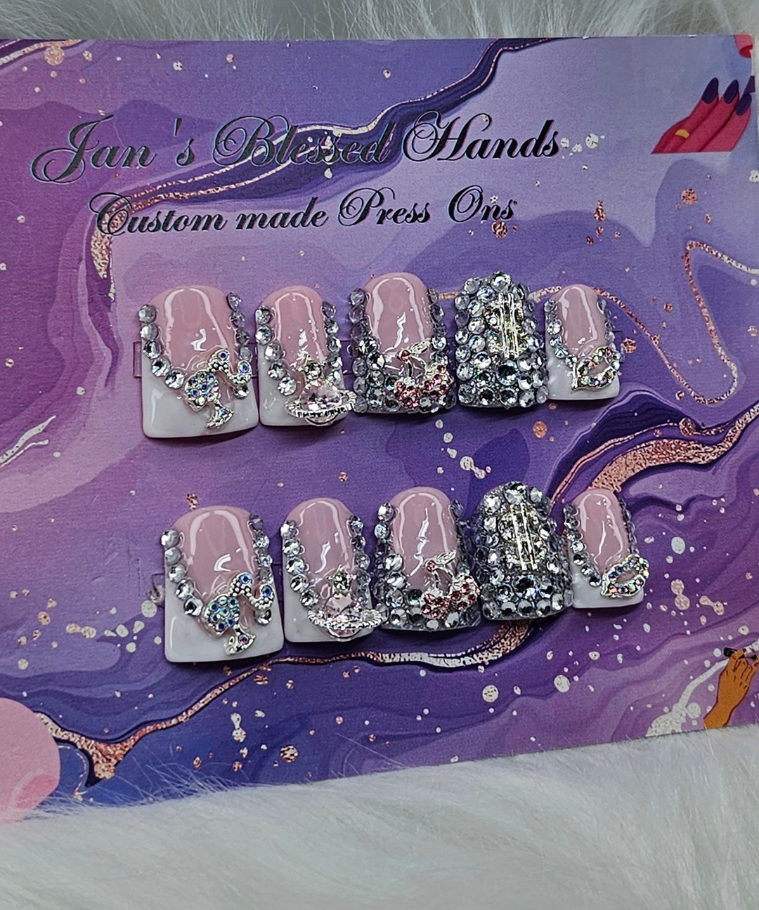 Pink and White Short Bling Duckie Press on Nail - Etsy