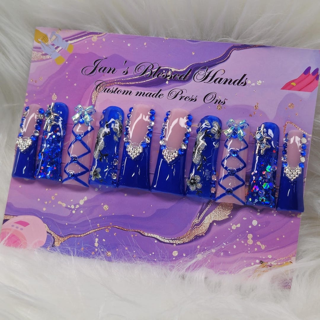 Pink and Blue Press on Nail Set - Etsy