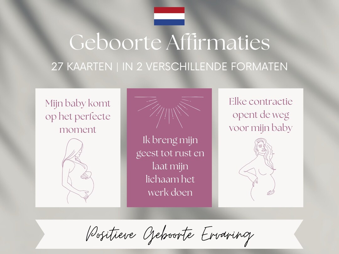 Affirmation Cards for Birth & Pregnancy With Line Art in Dutch ...