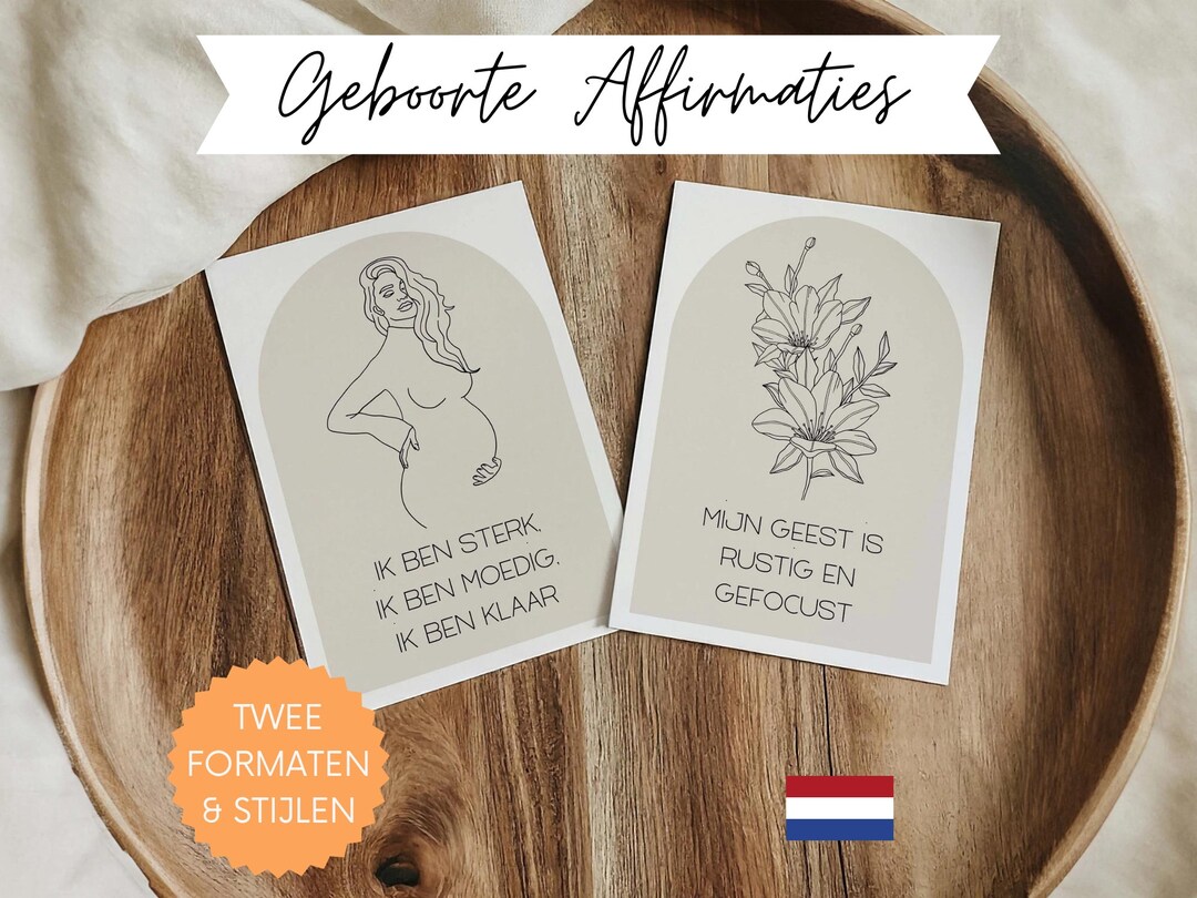 60 Birth Affirmation Cards in Dutch With Pregnancy Line Art | Printable ...