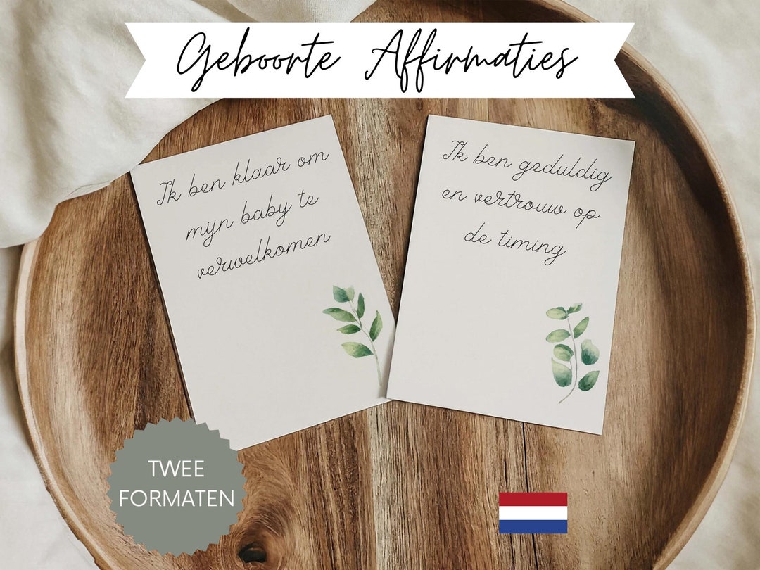 60 Birth Affirmation Cards With Green Leaves in Dutch Printable Card ...