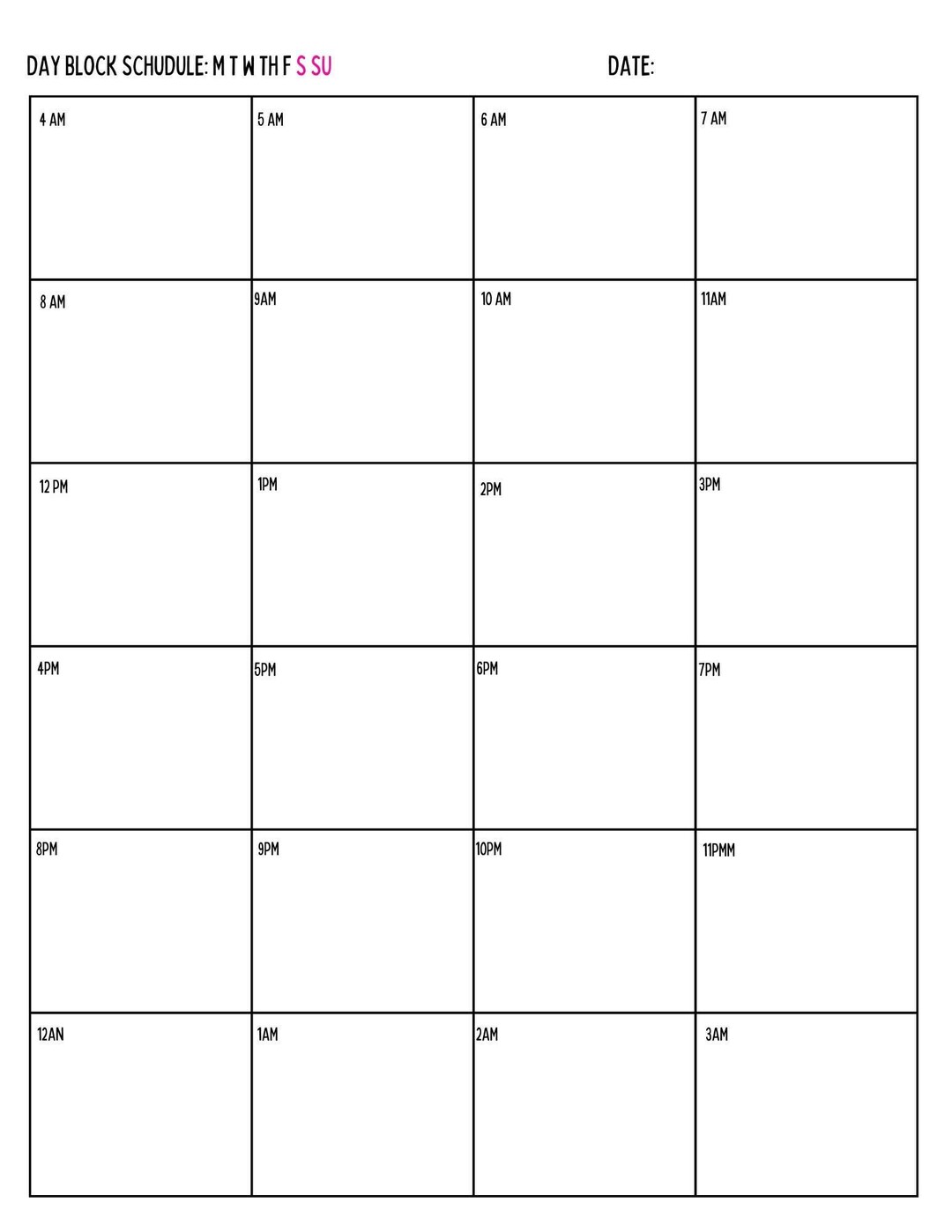 Daily Block Schedule Printable - Etsy