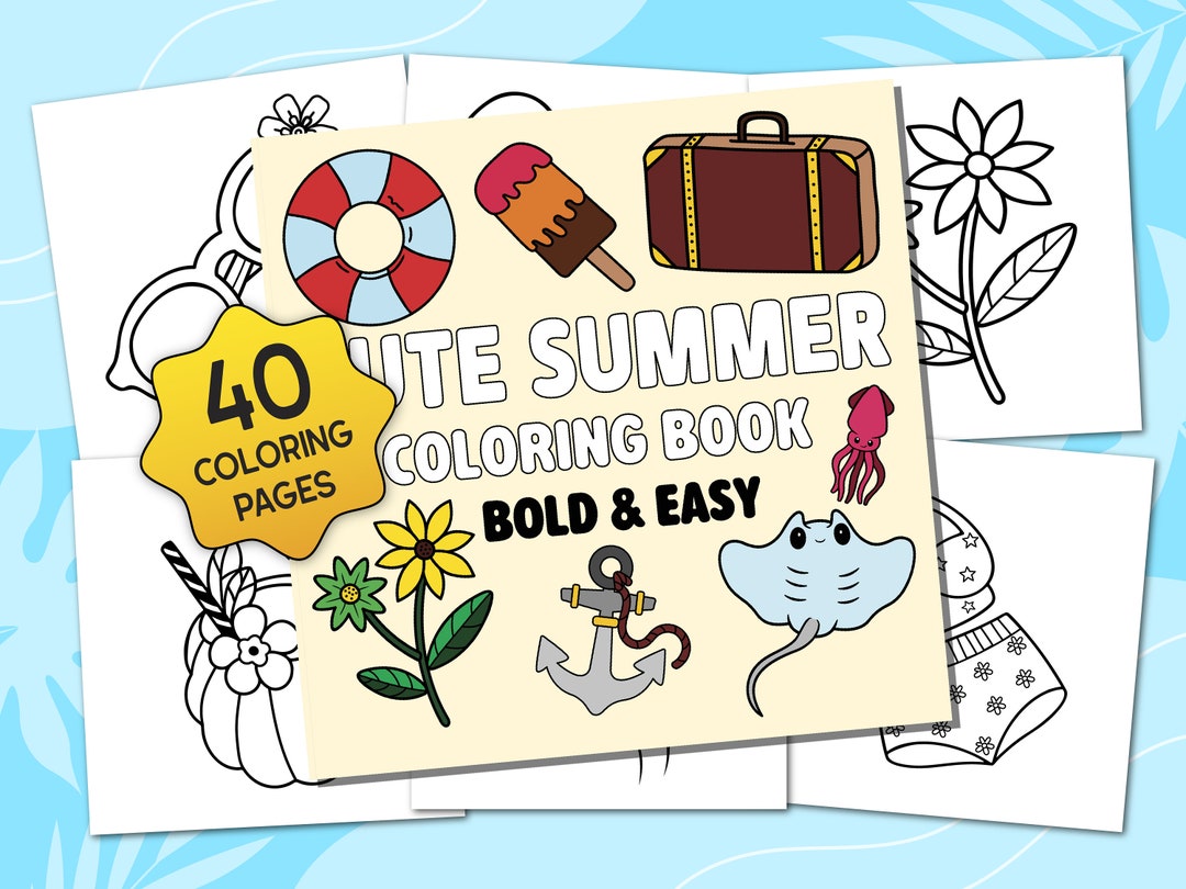 Cute Summer Coloring Pages | Bold and Easy Coloring Book - Etsy