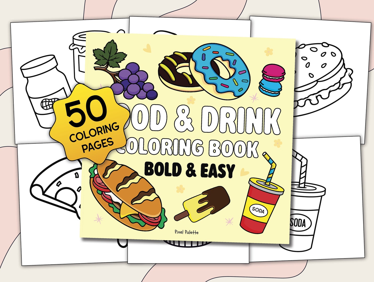 Food & Drink Coloring Pages | Bold and Easy Coloring Book - Etsy