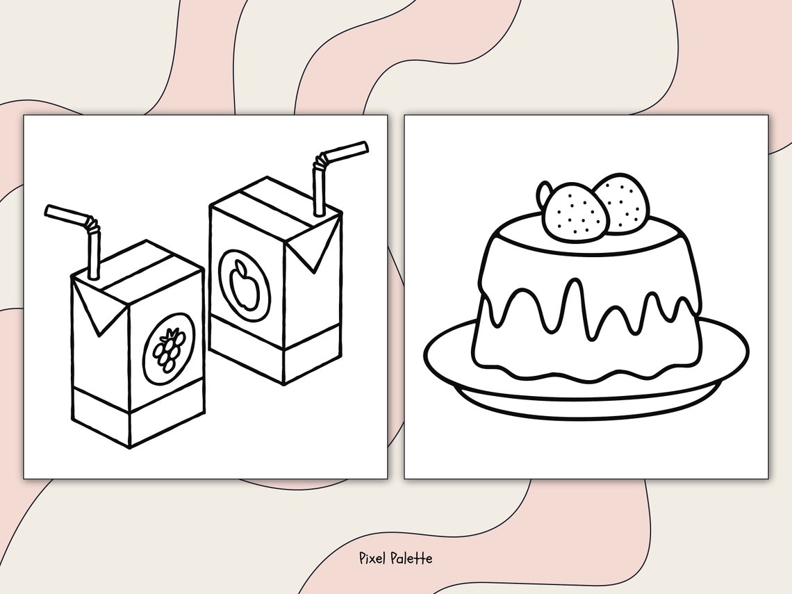 Food & Drink Coloring Pages | Bold and Easy Coloring Book - Etsy