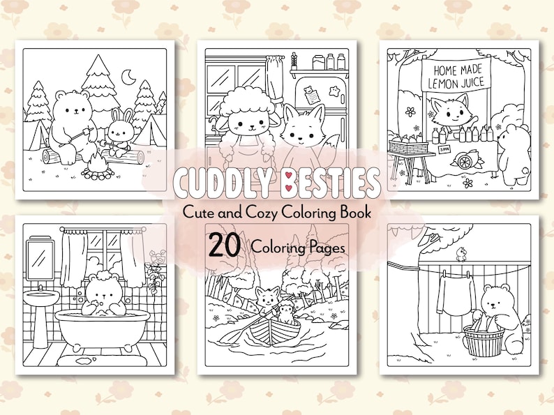 Cuddly Besties | Cute and Cozy Coloring Book - Etsy