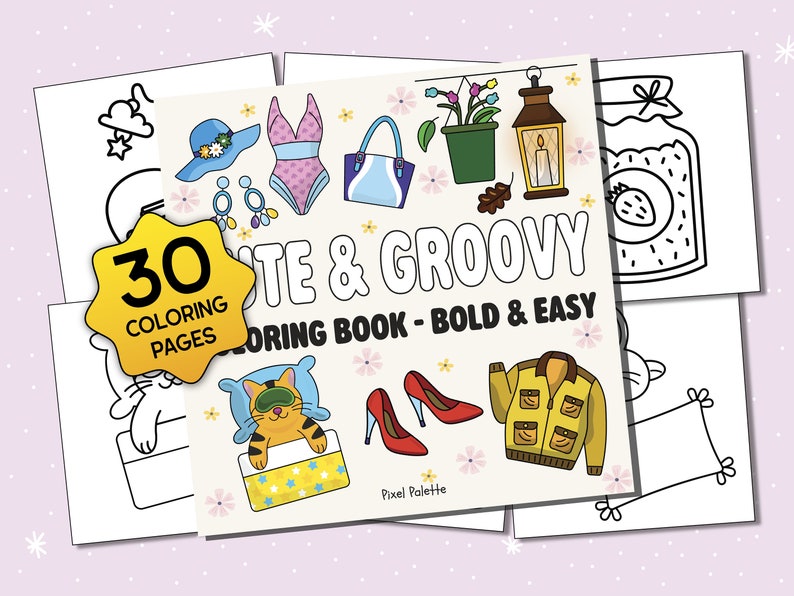 Cute Groovy Coloring Book | Bold & Easy Designs (digital Download) - Etsy