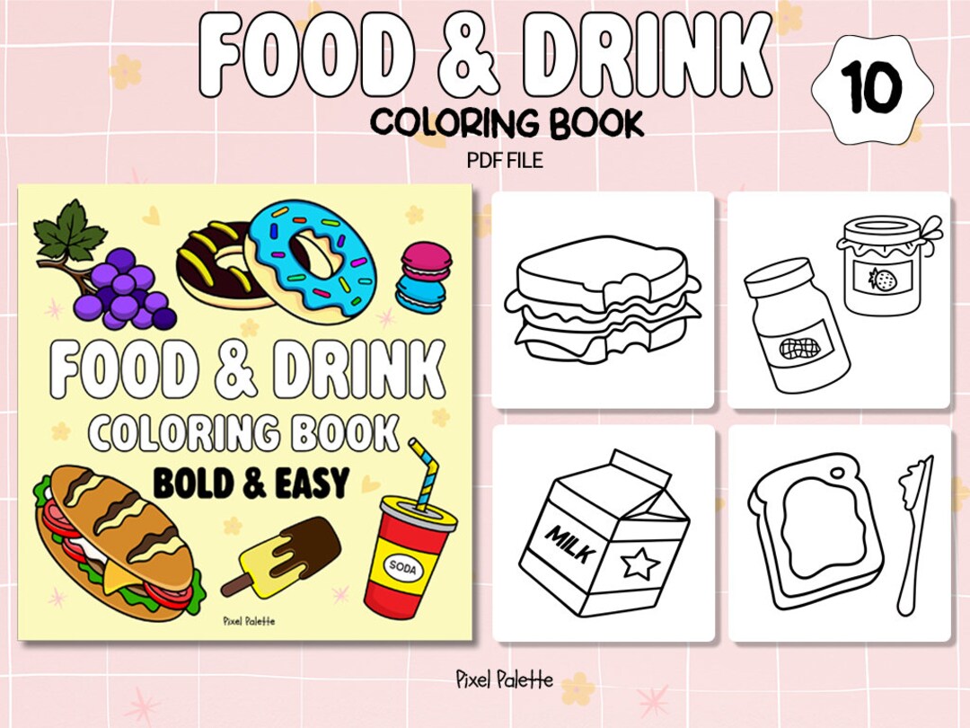 Food & Drink Coloring Pages Set Two: 10 Pages Bold and Easy - Etsy ...