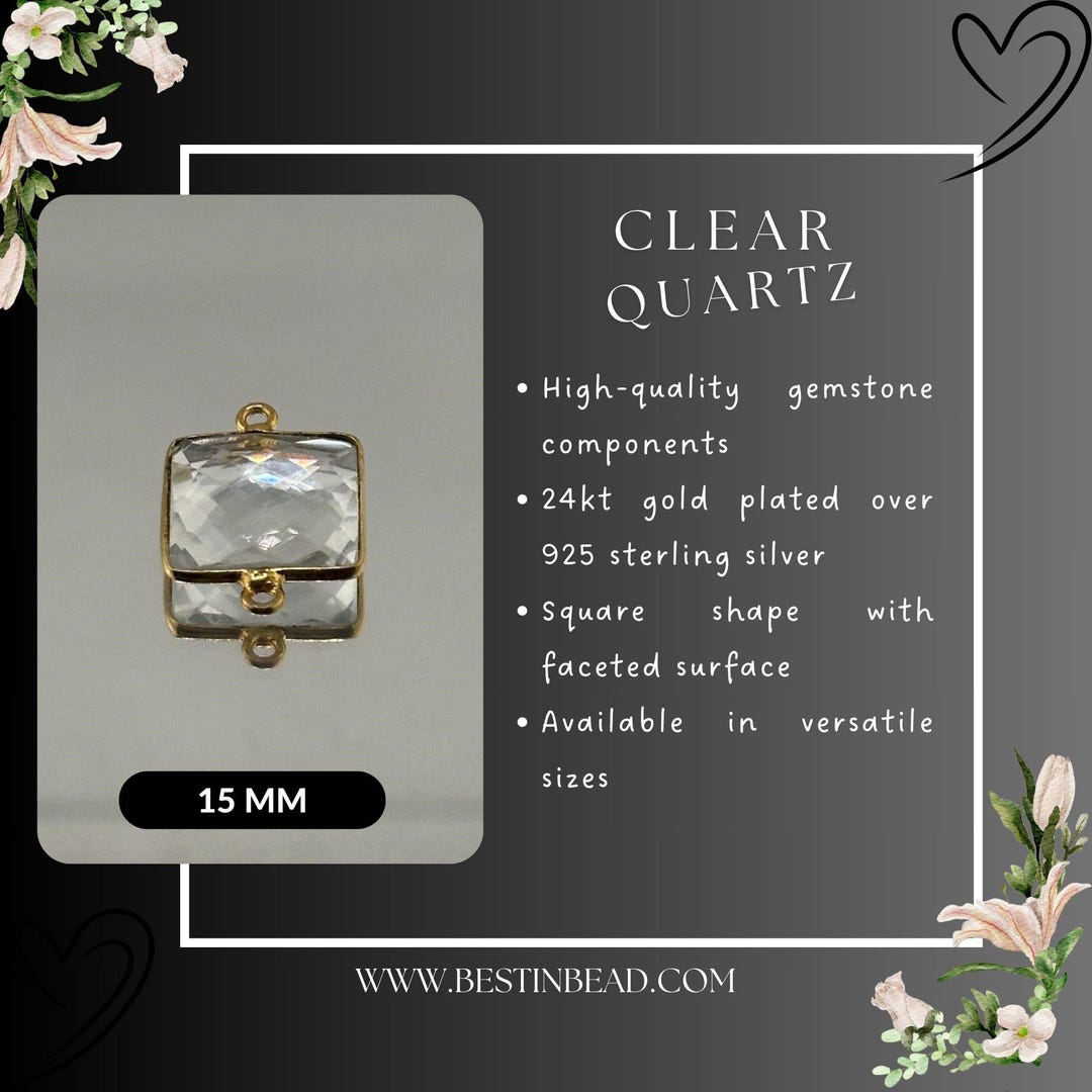 Clear Quartz Square Pendant, 24k Gold Plated Over 925 Sterling Silver ...
