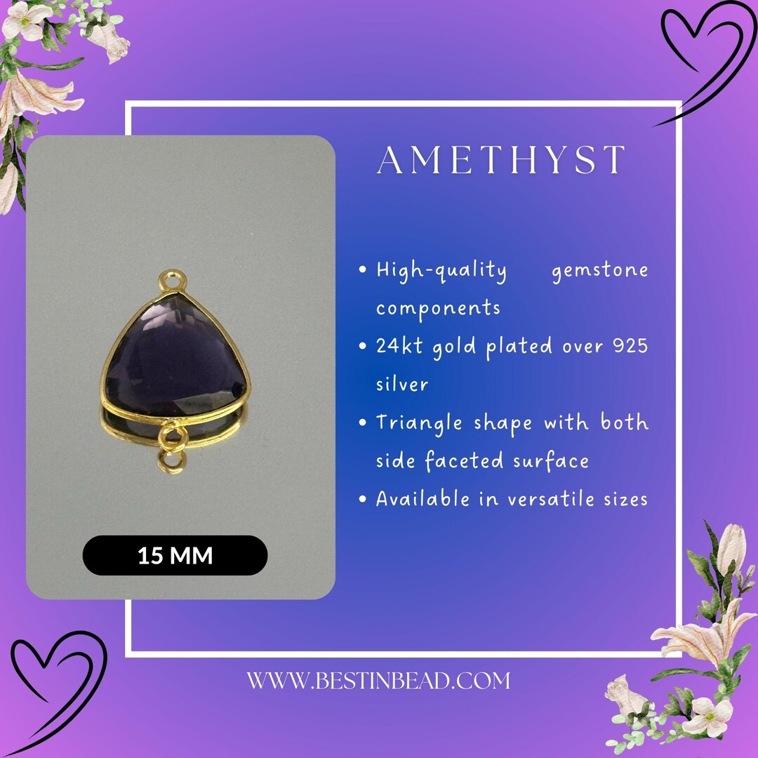 Amethyst Triangle Pendant, 24K Gold Plated Sterling Silver, Double Loop ...