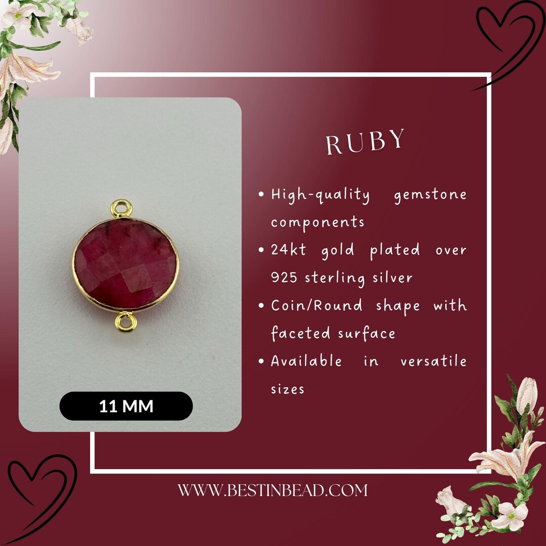 Ruby Coin Pendants | 24K Gold Plated Over Silver Bezel Charms | DIY ...