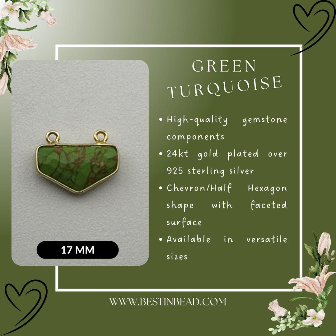 Green Turquoise Reconstituted Quartz Chevron Pendants, 24k Gold Plated ...