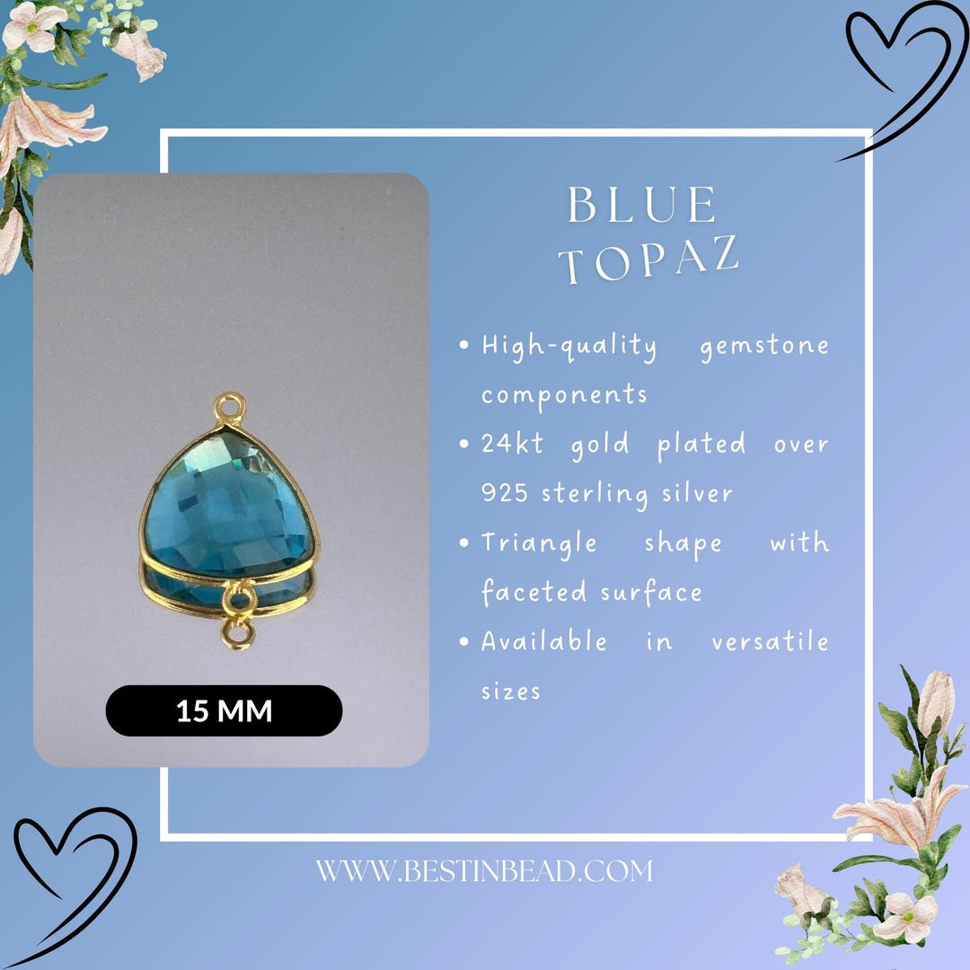 High-quality Blue Topaz Triangle Necklace Gemstone Pendant 24k Gold ...