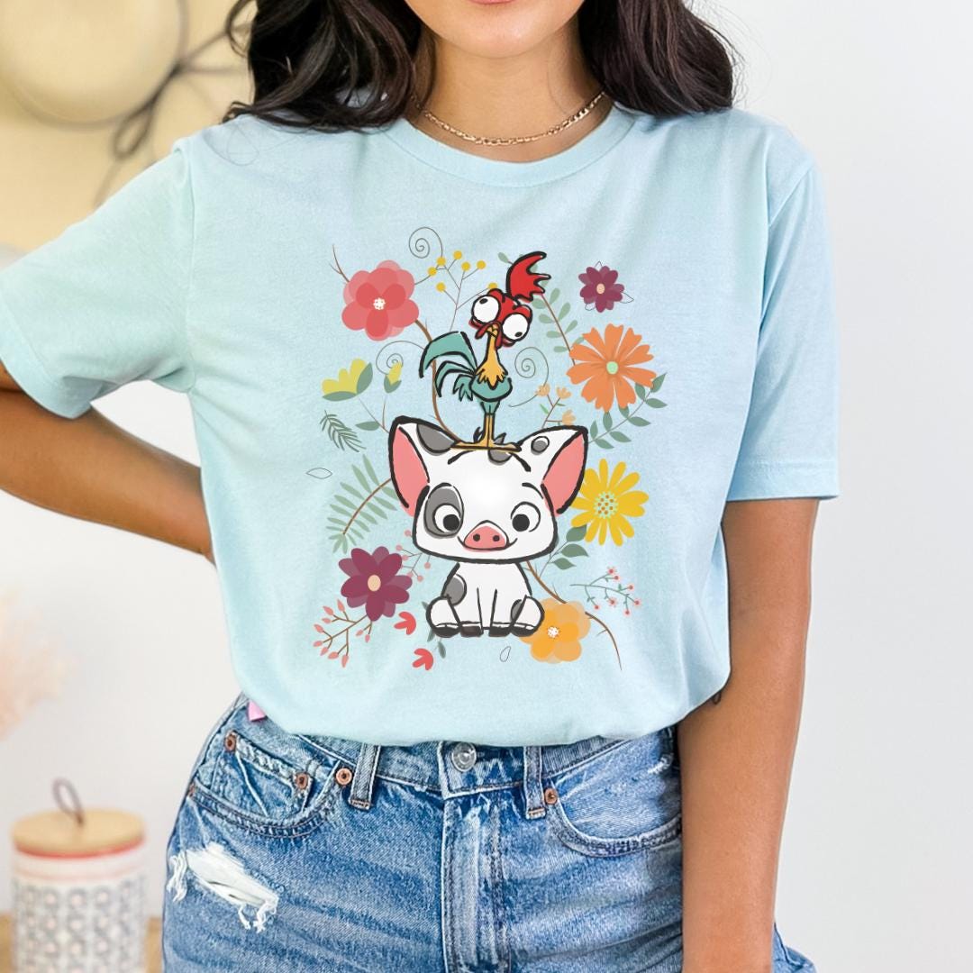 Retro 70S Floral Pua and Hei Hei Comfort Colors Shirt, Disney Moana T ...
