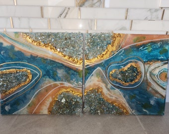 Blue and Gold Geode Wall Art - Etsy