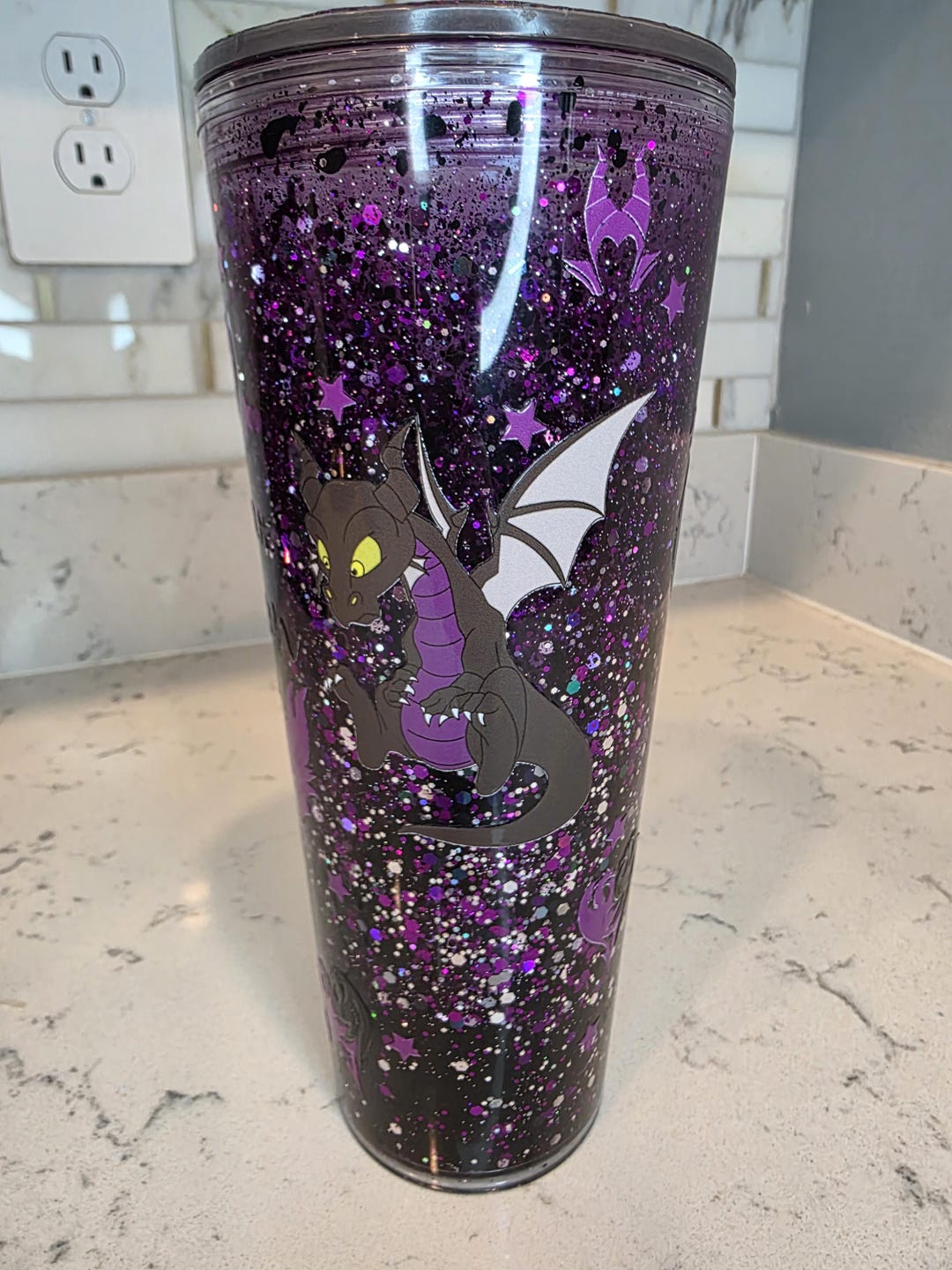 Evil Queen Villain Snowglobe Tumbler: Purple Black Glitter Drip Lid - Etsy