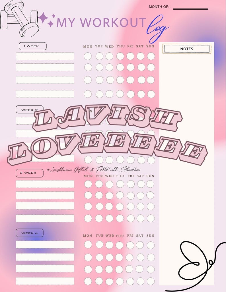 Digital Download ~ Lavish Fitness Log - Etsy