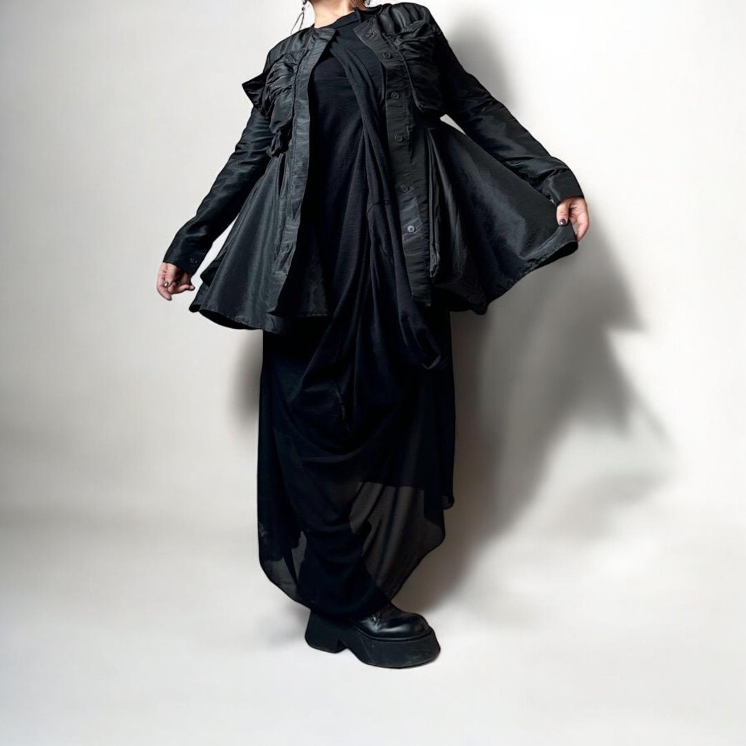 Avant Garde Asymmetrical Black Puffer Jacket Gothic Extravagant Shiny ...