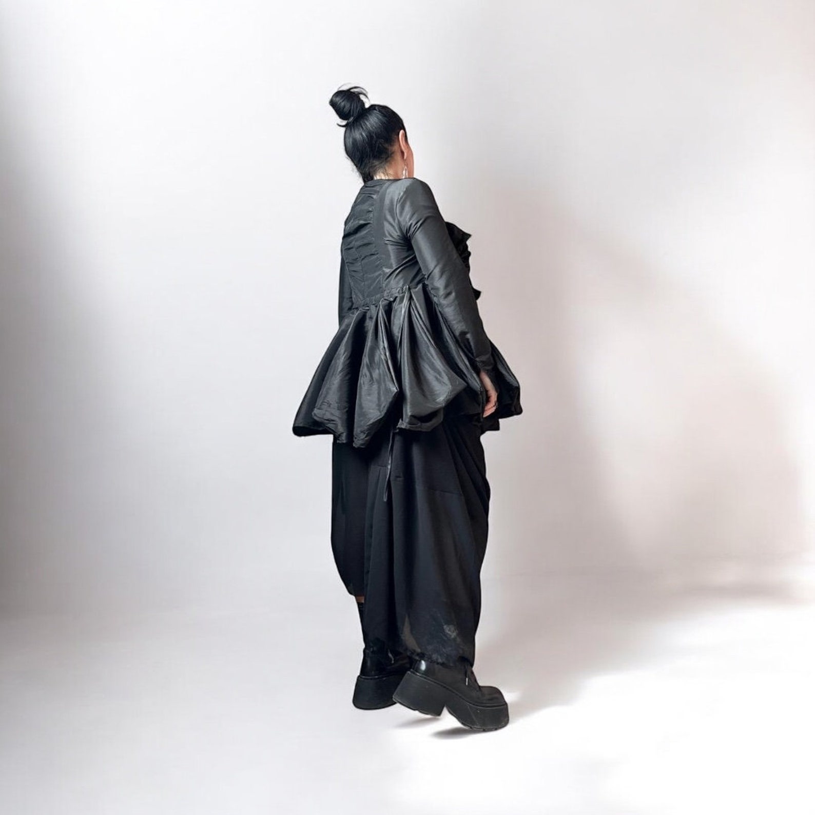 Avant Garde Asymmetrical Black Puffer Jacket Gothic Extravagant Shiny ...