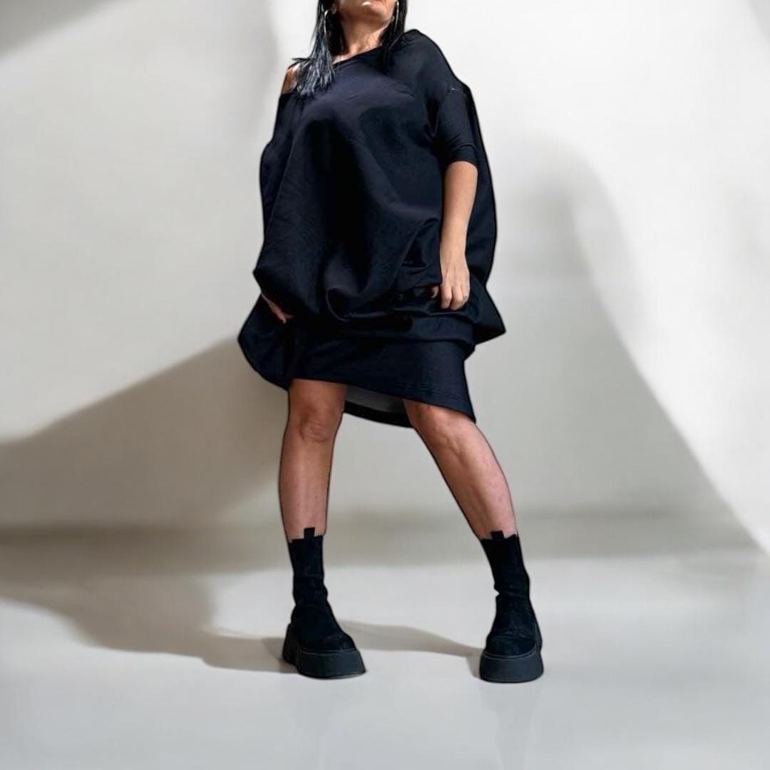 Asymmetrical Dress - , Avant Garde, Urban Style Black ,chaotic Unique ...