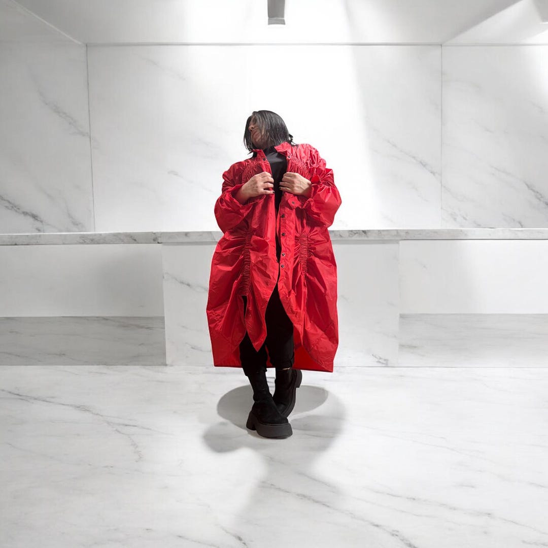 Handmade Red Ruched Coat: Avant Garde Shushlyak Outerwear - Etsy
