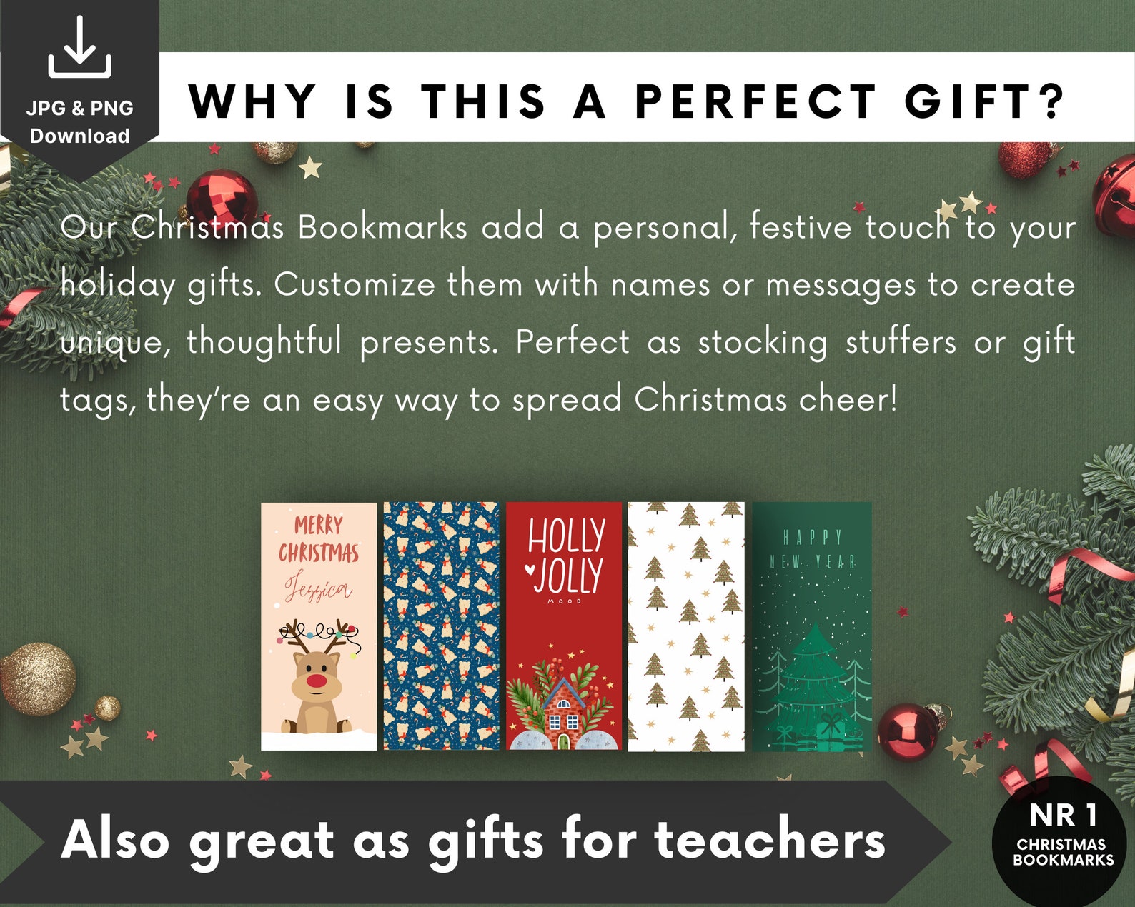 Christmas Printable Bookmarks,digital Download JPG Bookmark Sheets ...