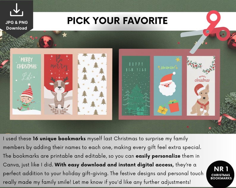 Christmas Printable Bookmarks,digital Download JPG Bookmark Sheets ...