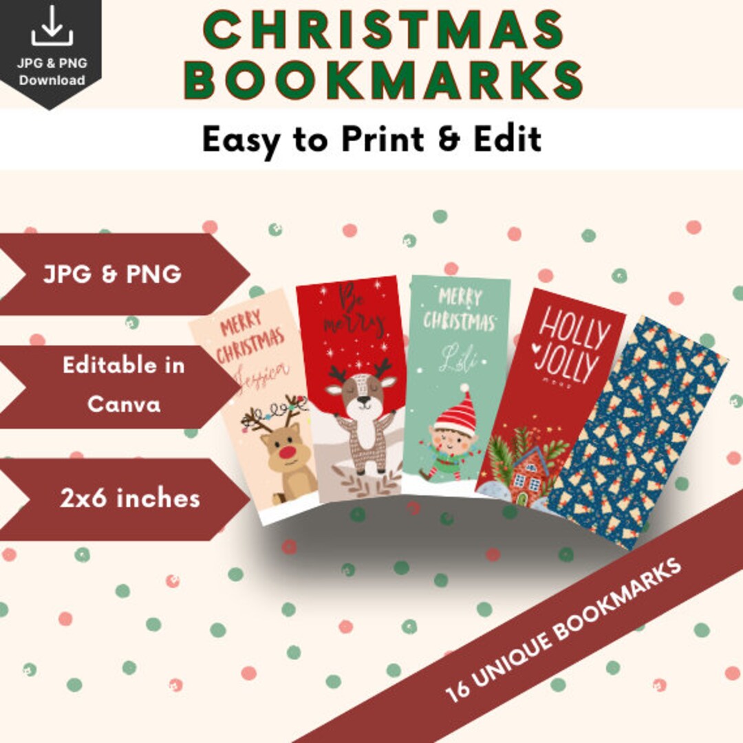 Christmas Printable Bookmarks,digital Download JPG Bookmark Sheets ...