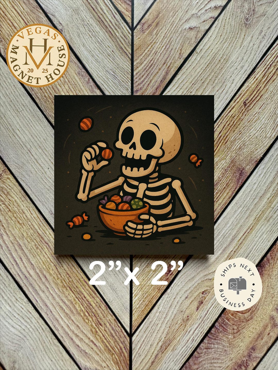 Skeleton Eating Candy Magnet – Halloween Fridge Decor (2x2") | Magnet ...