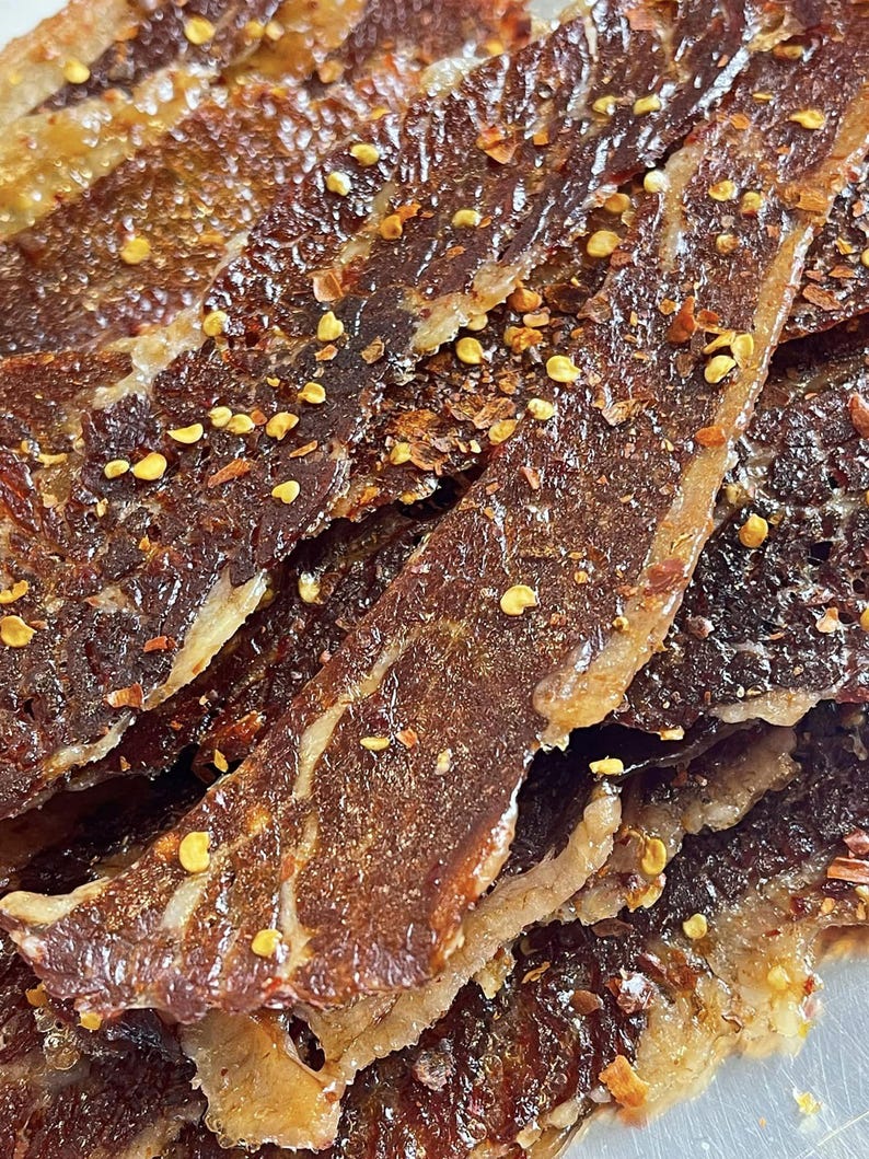 Poppy's Handcrafted Thin, Crispy, Sweet and Spicy Beef Jerky - Etsy