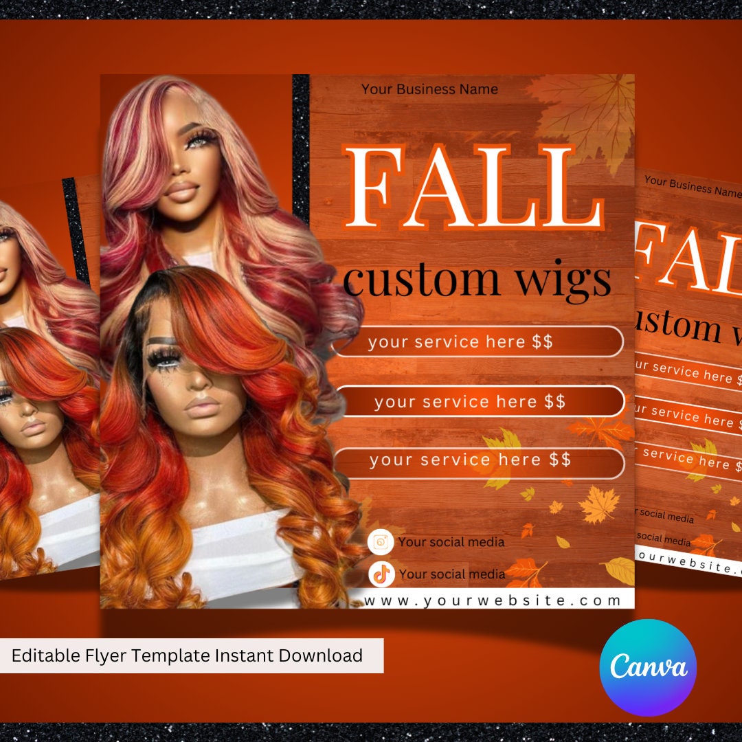 Fall Custom Wigs Flyer Editable Canva Flyer Hair Flyer Beauty Flyer ...