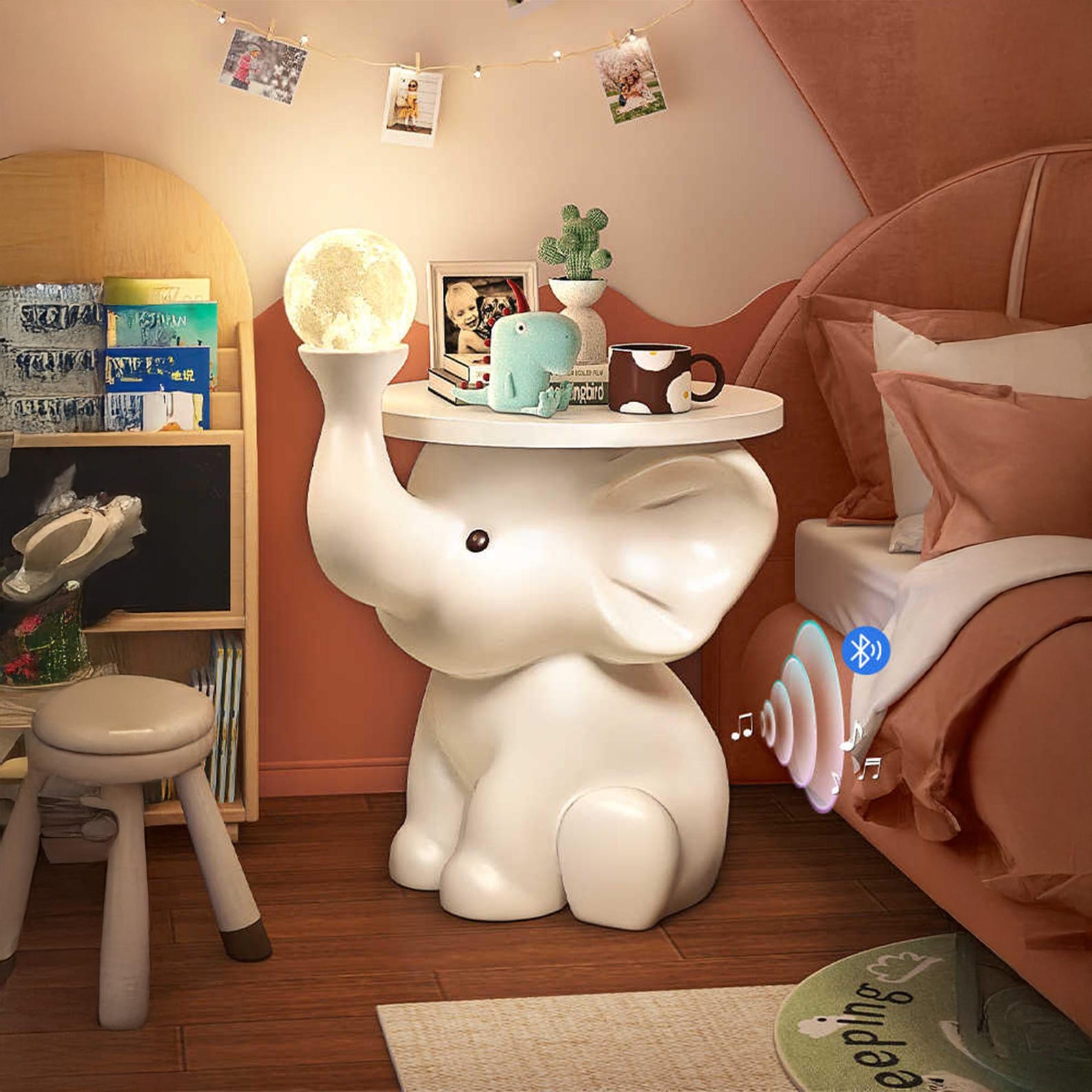 Cute Elephant Bedside Table – Modern Cartoon Nightstand for Kids' Room ...