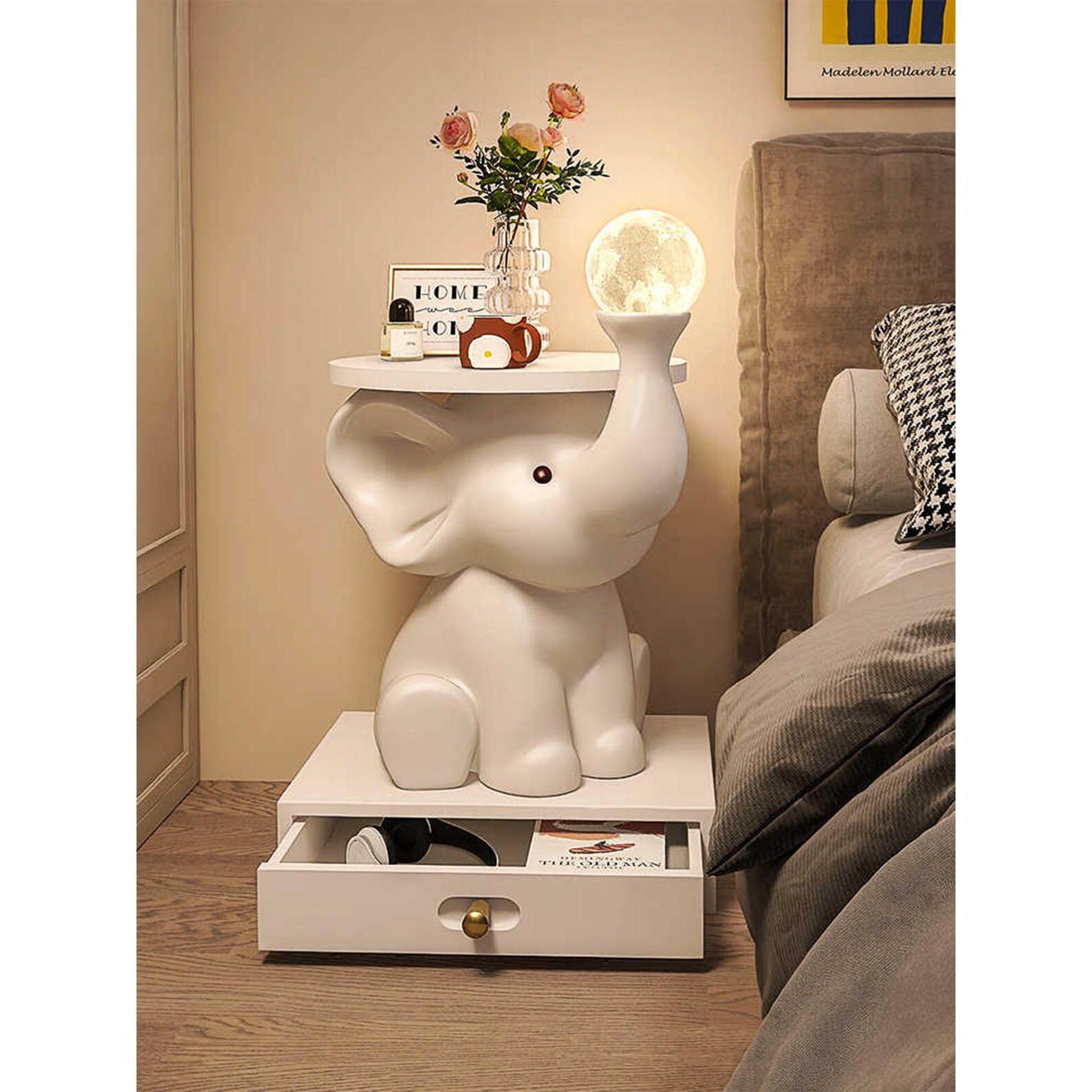 Cute Elephant Bedside Table – Modern Cartoon Nightstand for Kids' Room ...
