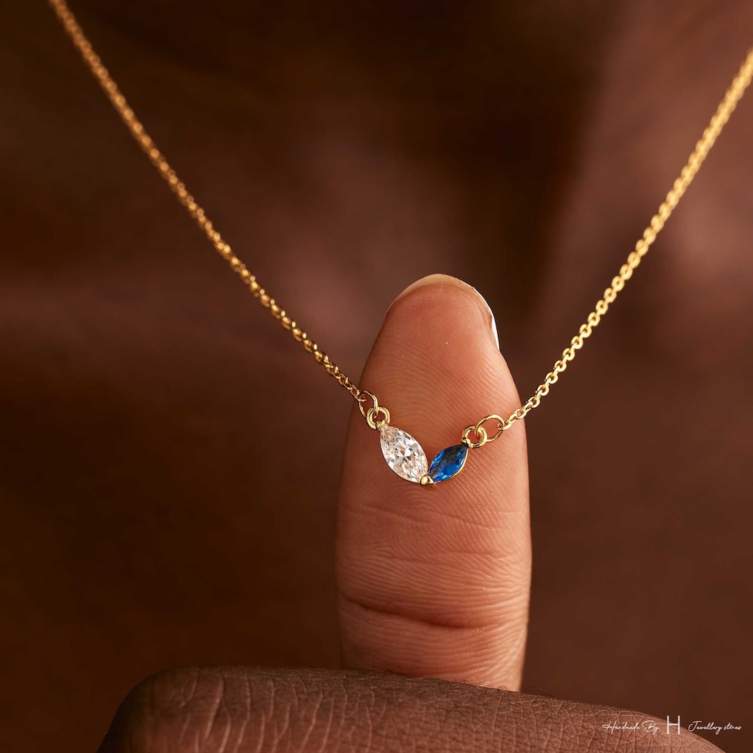 Custom Marquise Birthstone Necklace, Daily Necklace, Wedding Necklace ...