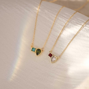 Custom Birthstone Necklace, Two Stone Necklace, Wedding Necklace ...