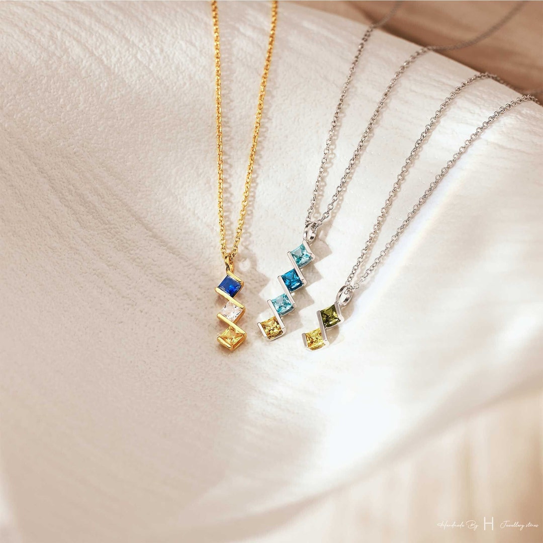 Custom Birthstone Necklace, Multiple Birthstone Necklace, Anniversary ...