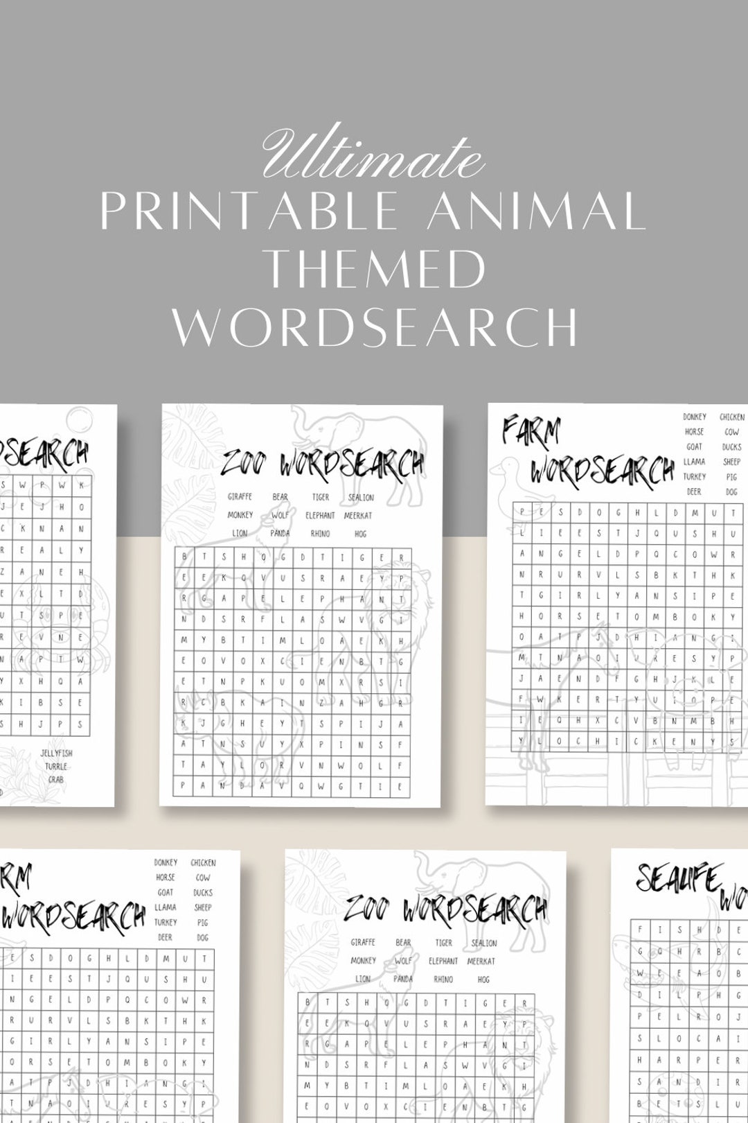 Animal Themed Word Search Bundle printable - Etsy