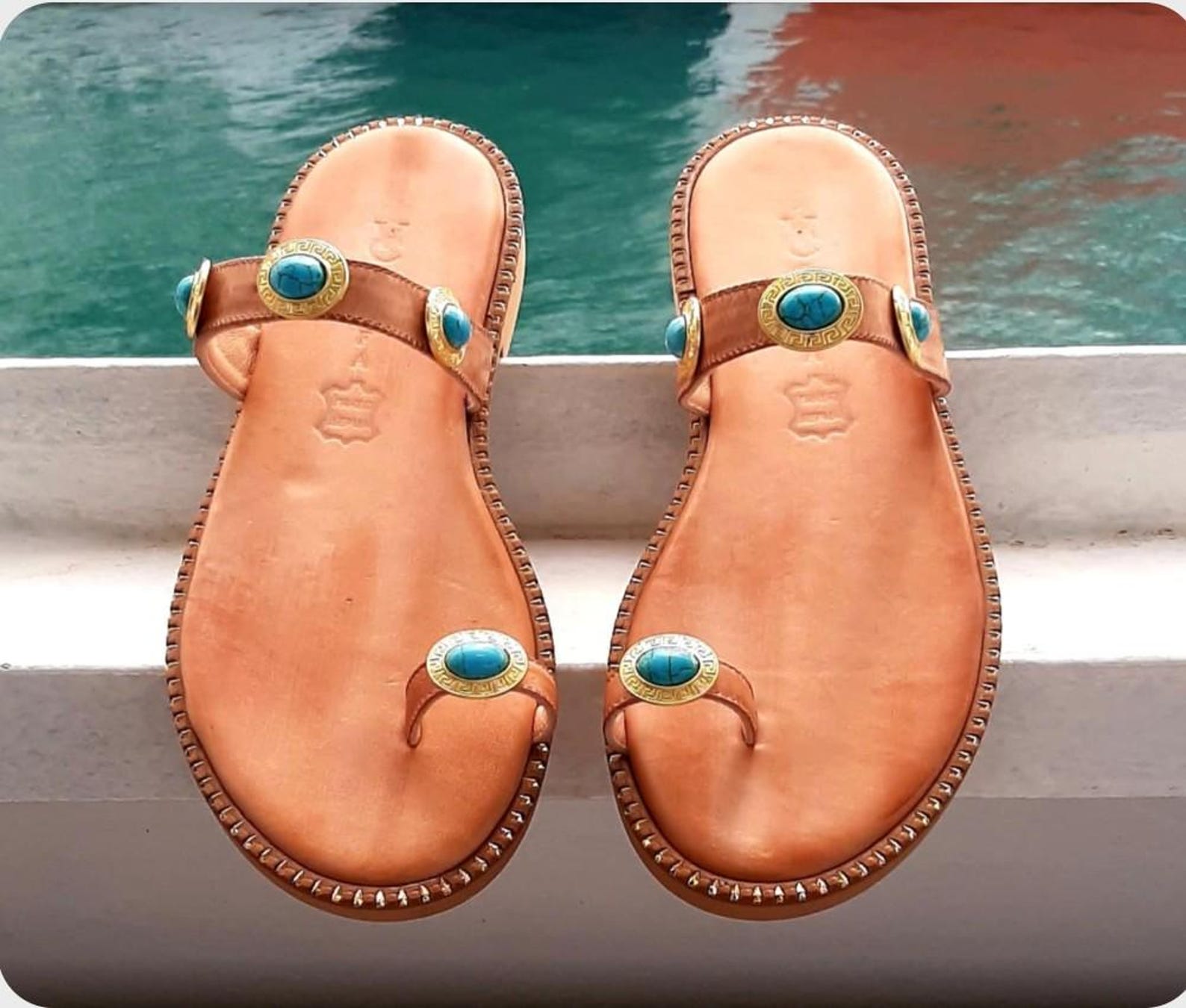 Model “athena” – Handmade Natural Leather Sandals With Turquoise and ...